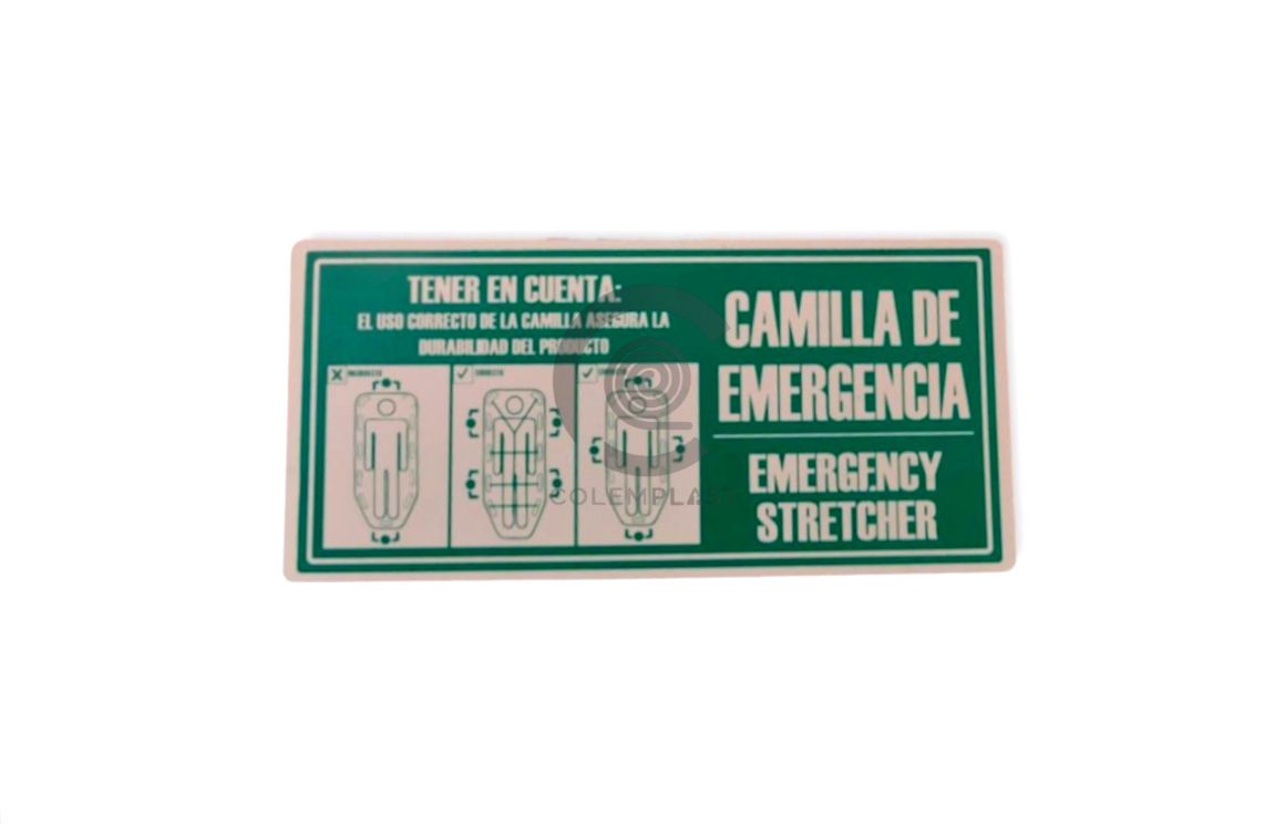 Camilla plástica de emergencia color naranja con arnés y aviso en ...